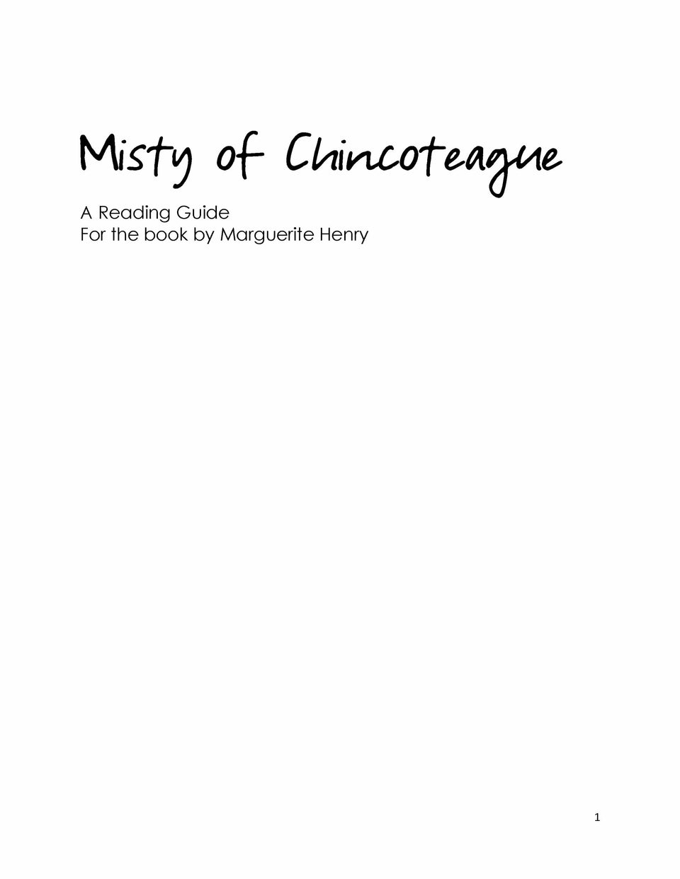 Misty of Chincoteague Reading Guide (Download) – Canon Press